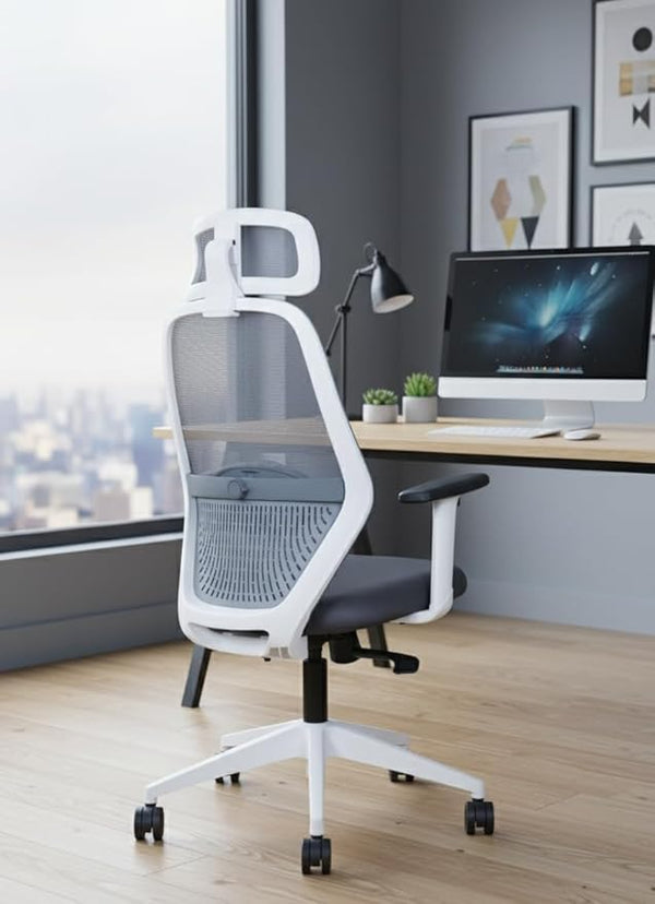 IAFA- White/Grey Nova High-Back Mesh Office Chair