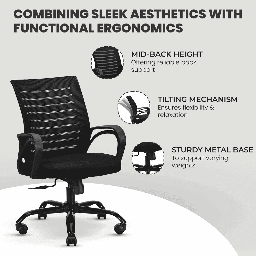 Diego Black Mid Back Chair | IAFA Ergonomic Office Chair